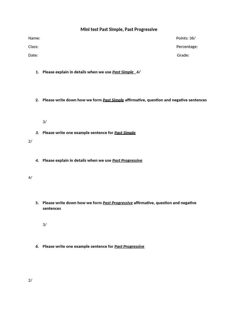 Past Simple vs. Past Progressive Test | PDF