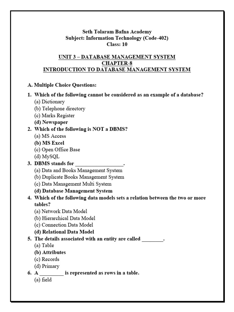 Ncert Solutions-unit 3 - Database Management System | PDF | Databases ...