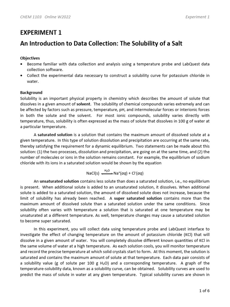 Solubility of KCl: Data Collection Experiment | PDF | Solubility ...
