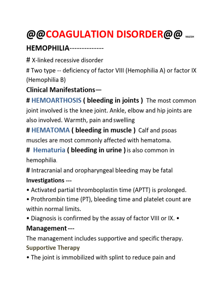 Coagulation Disorder | PDF | Bleeding | Haemophilia