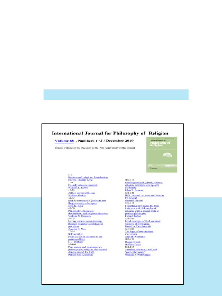 International Journal For Philosophy Of Religion Volume 68 Numbers 13 ...