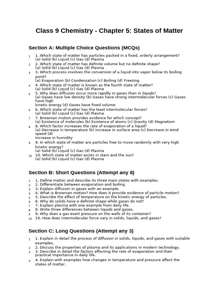 Class9 Chemistry Ch5 StatesOfMatter Final | PDF | Gases | Liquids