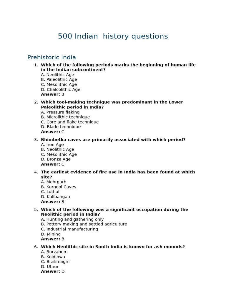 500 Indian History Questions | PDF | Ashoka | Vedas