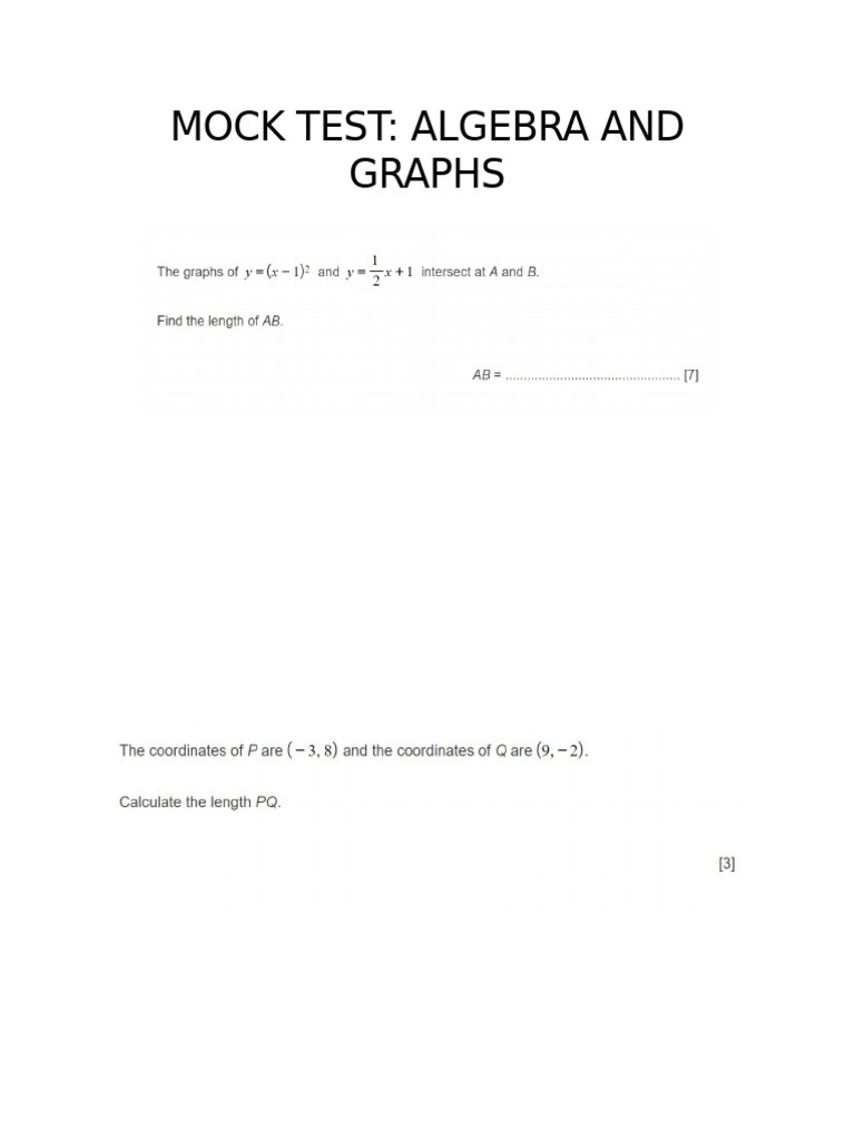 Algebra & Graphs Mock Test | PDF