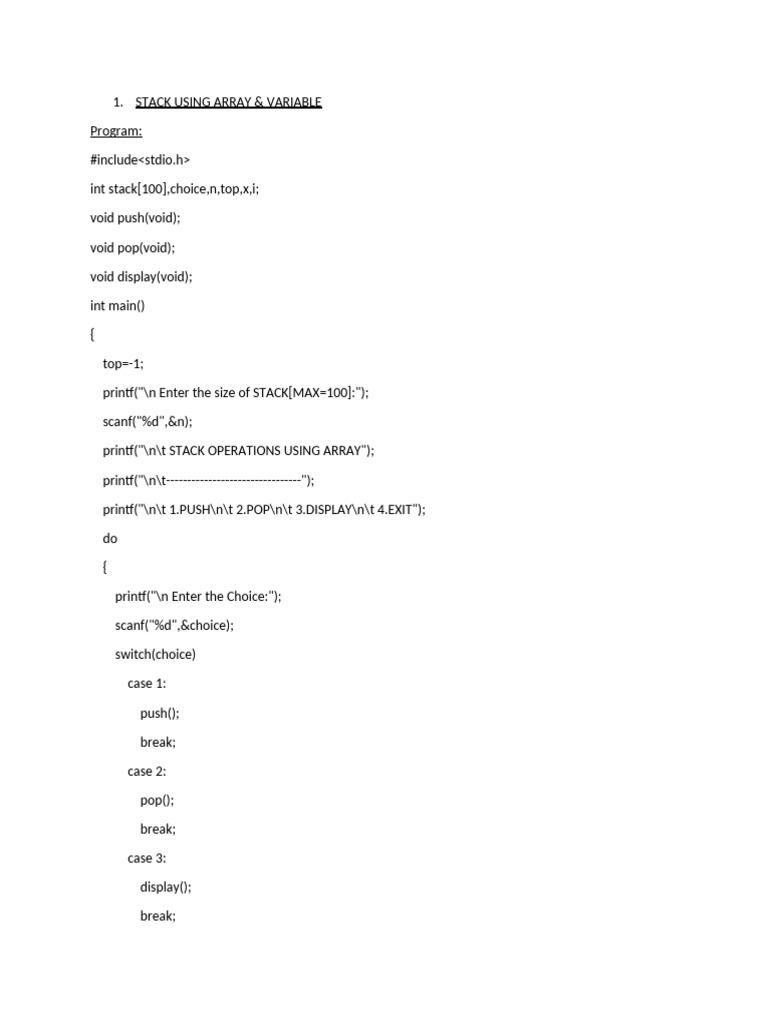 DS stack | PDF | Pointer (Computer Programming) | Computer Science