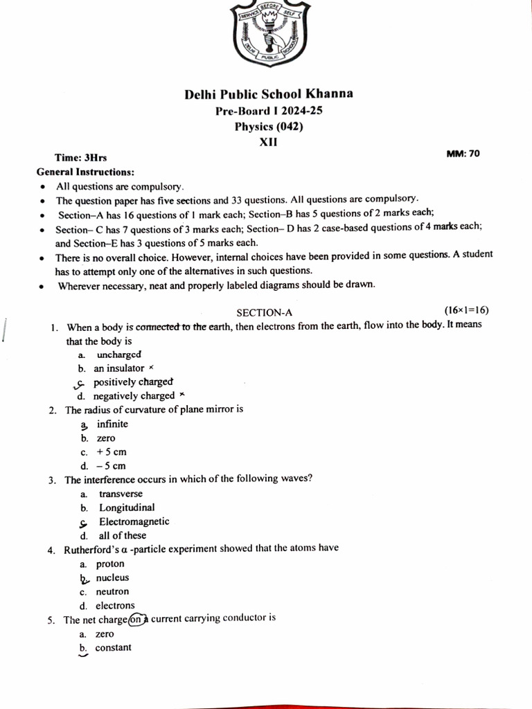 12th DPS Pre Board 1 Dec 2024 | PDF | Photoelectric Effect | Electromagnetic Radiation