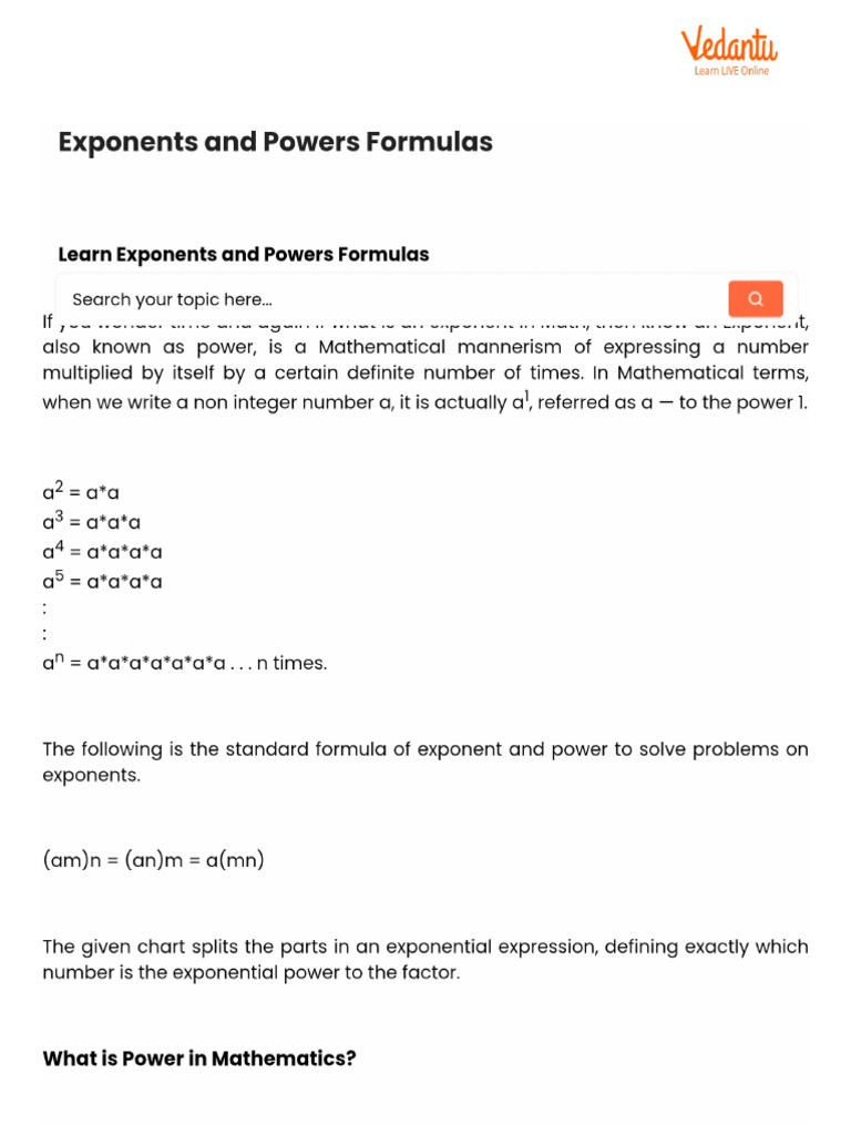 Exponents and Powers Formulas | PDF