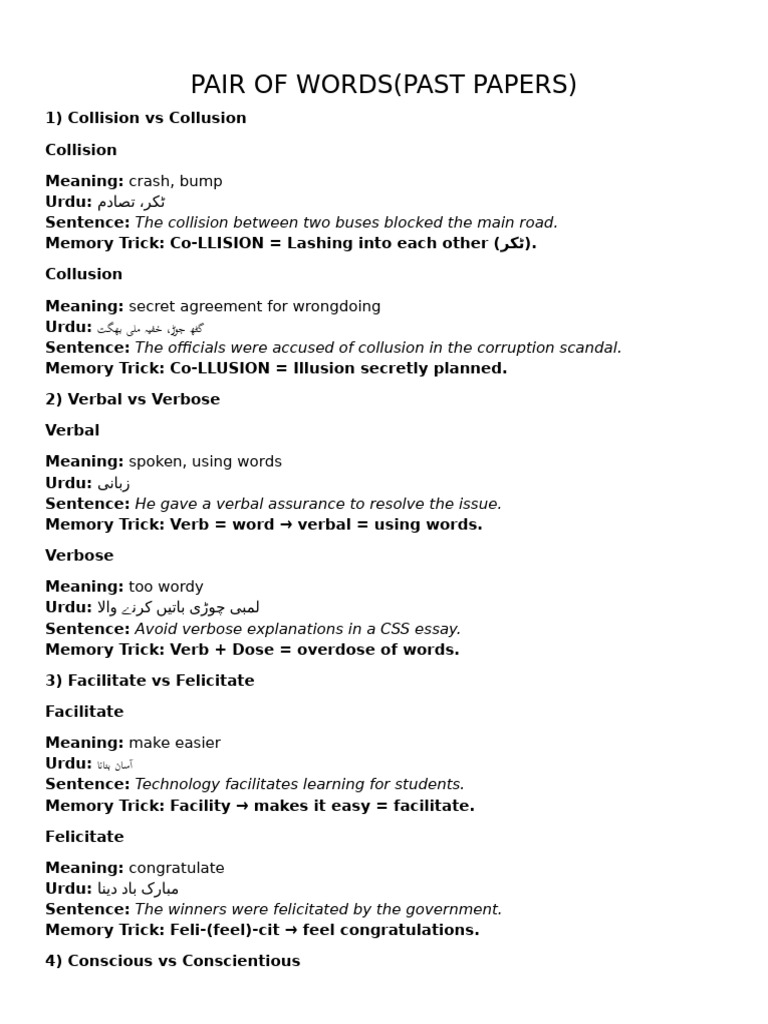Word Pairs: Meanings & Usage Guide | PDF | Odor | Penance