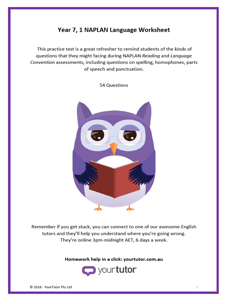 Y7 Naplan Language- Test 1 | PDF | Part Of Speech | Noun