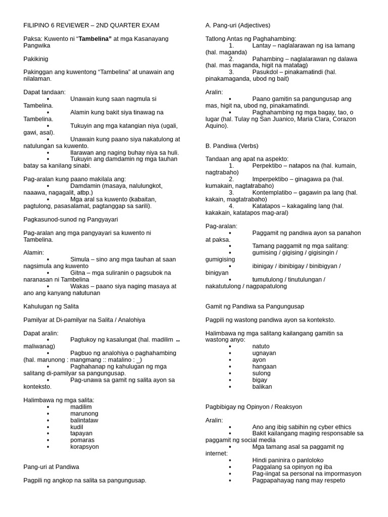 Filipino Reviewer 6 | PDF