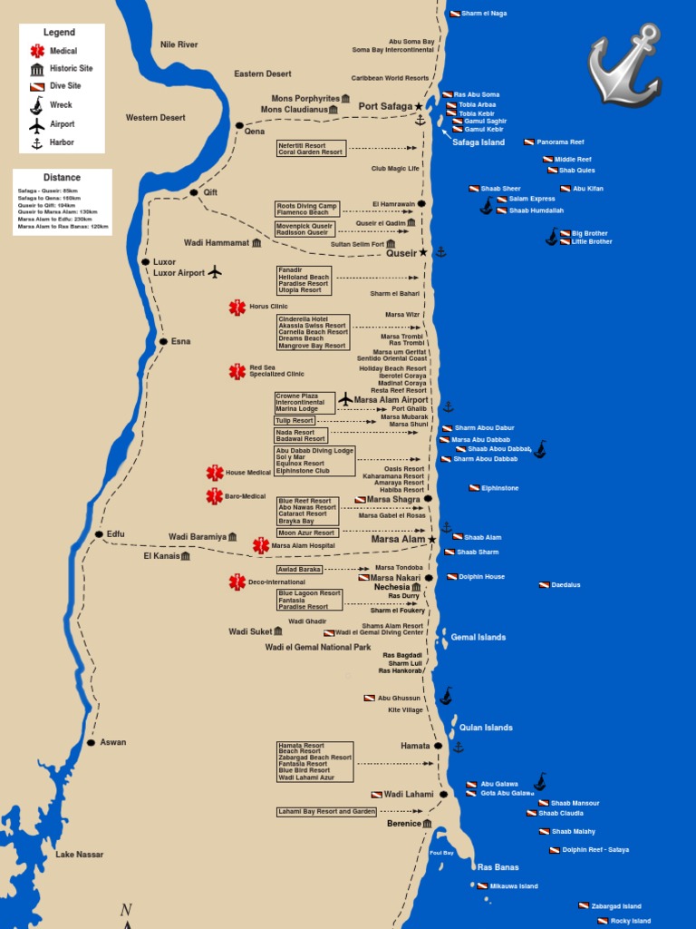Marsa Alam Dive Sites and Resorts Map | PDF
