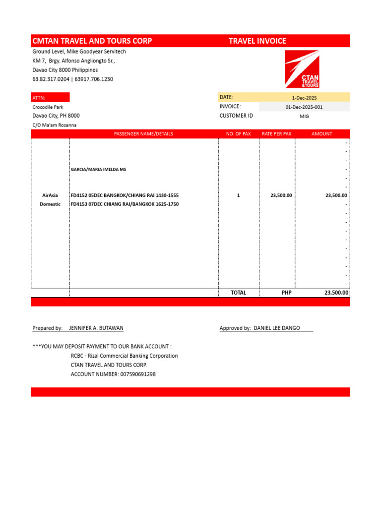 Travel Invoice of Ms. Garcia | PDF | Banks | Financial Services