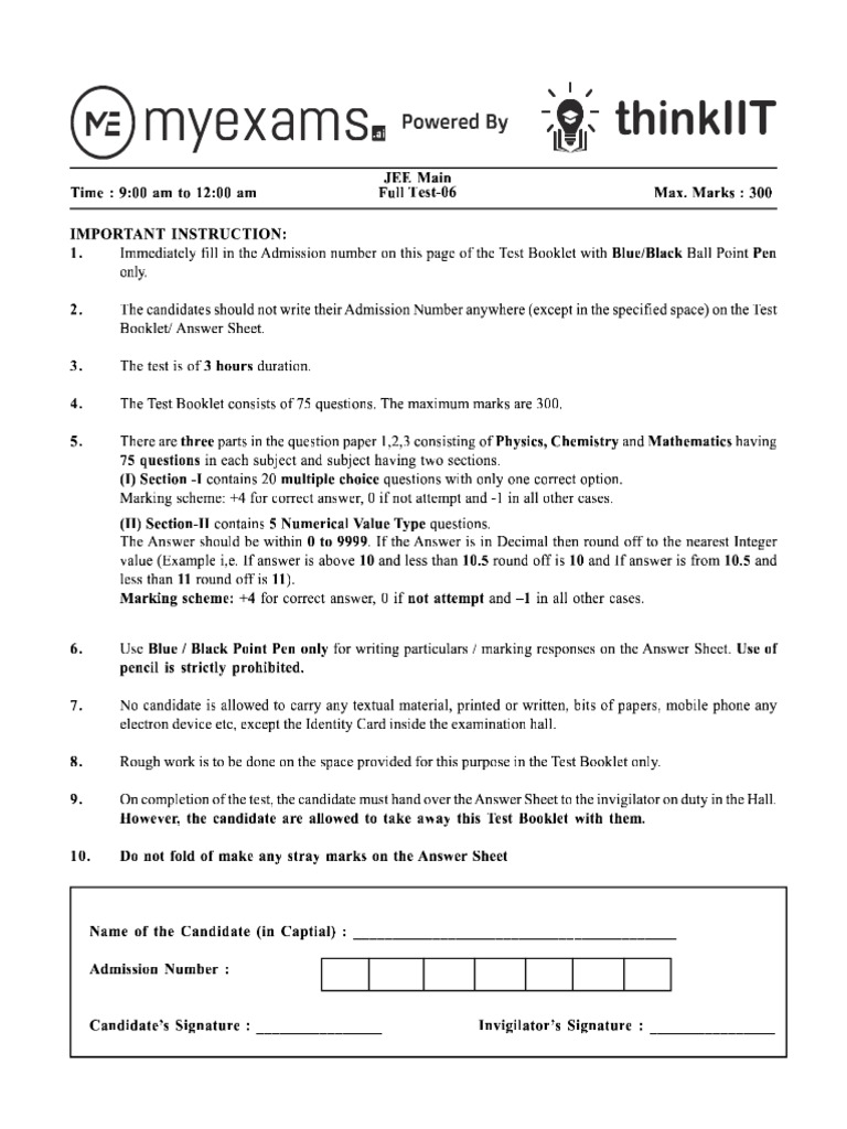 JEE Main Full Test-06 PCM Eng Print | PDF