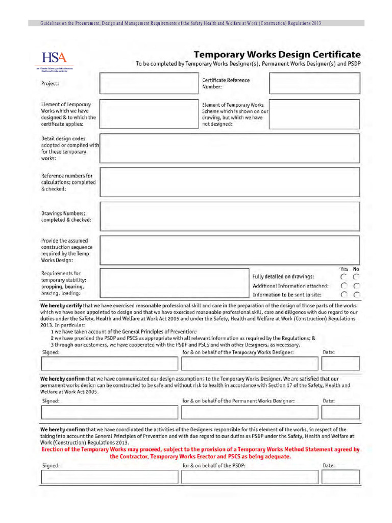 Temporary Works Design Certificate Blank | PDF
