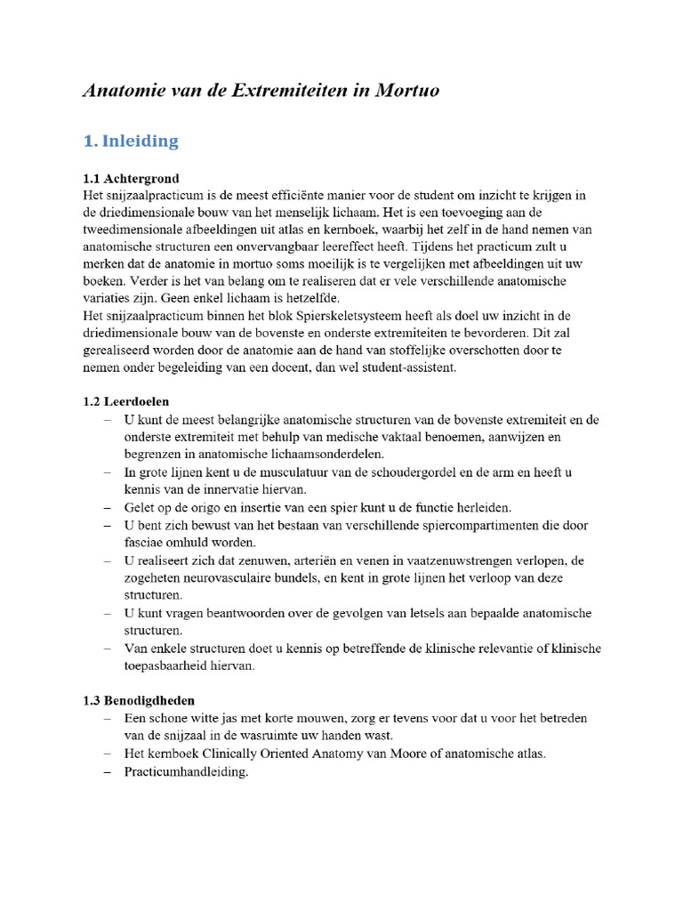 Practicum Anatomie Van de Extremiteiten in Mortuo - KT1405 Spierskeletsysteem en Biomechanica 1 ...