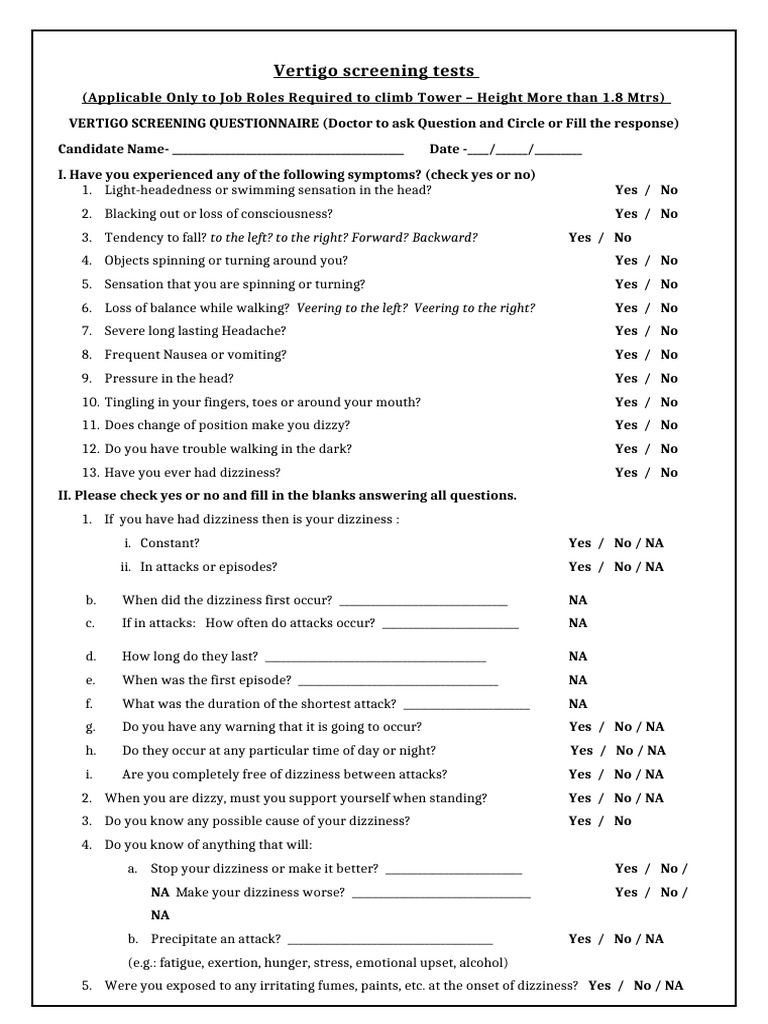Vertigo Test | PDF | Vertigo | Diseases And Disorders