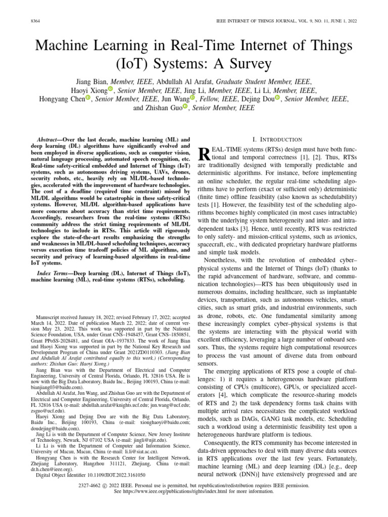 Machine Learning in Real-Time Internet of Things IoT Systems A Survey ...