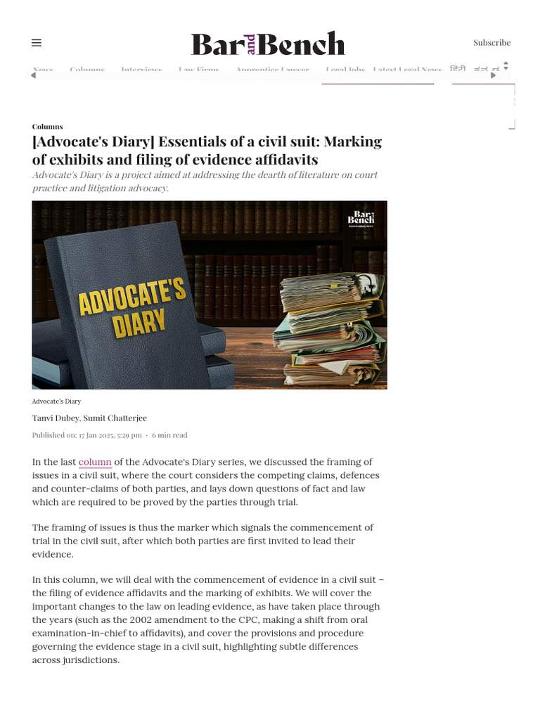 [Advocate's Diary] Essentials of a Civil Suit_ Marking of Exhibits and ...
