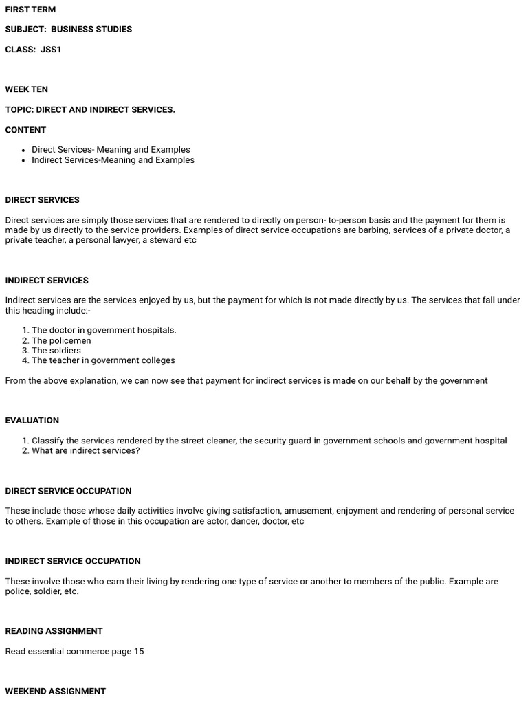 Direct and Indirect Services | PDF