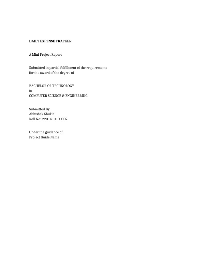 Daily Expense Tracker Project Report | PDF | Databases | My Sql