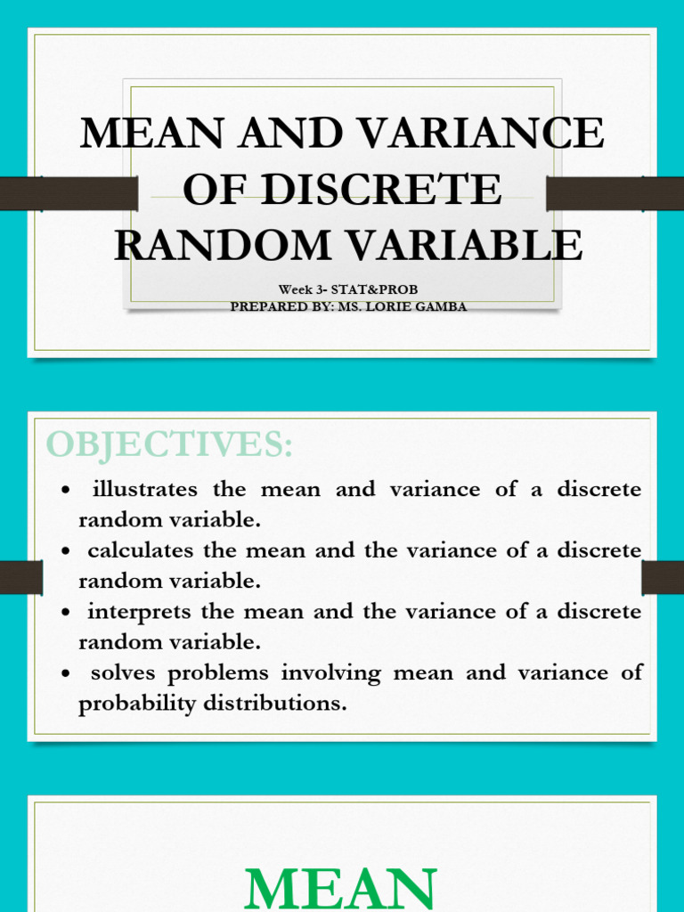 Mean and Variance of Discrete Variables | PDF | Variance | Probability ...