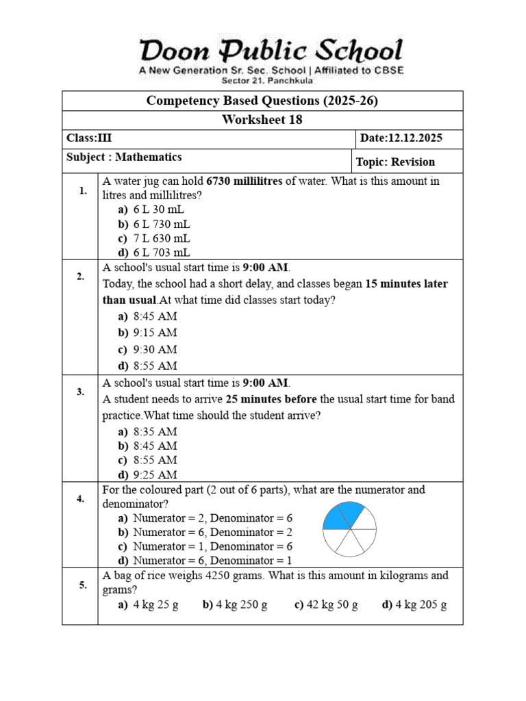 Mathematics-Class III Worksheet -18 | PDF