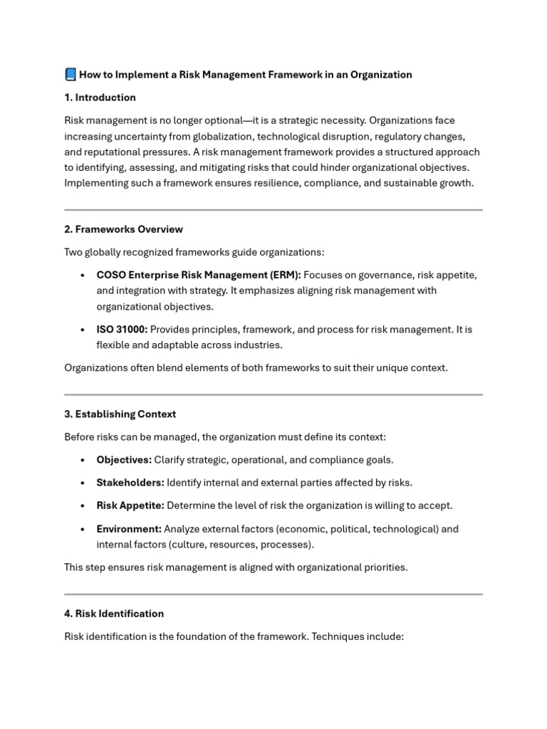 How To Implement A Risk Management Framework | PDF | Risk Management | Risk
