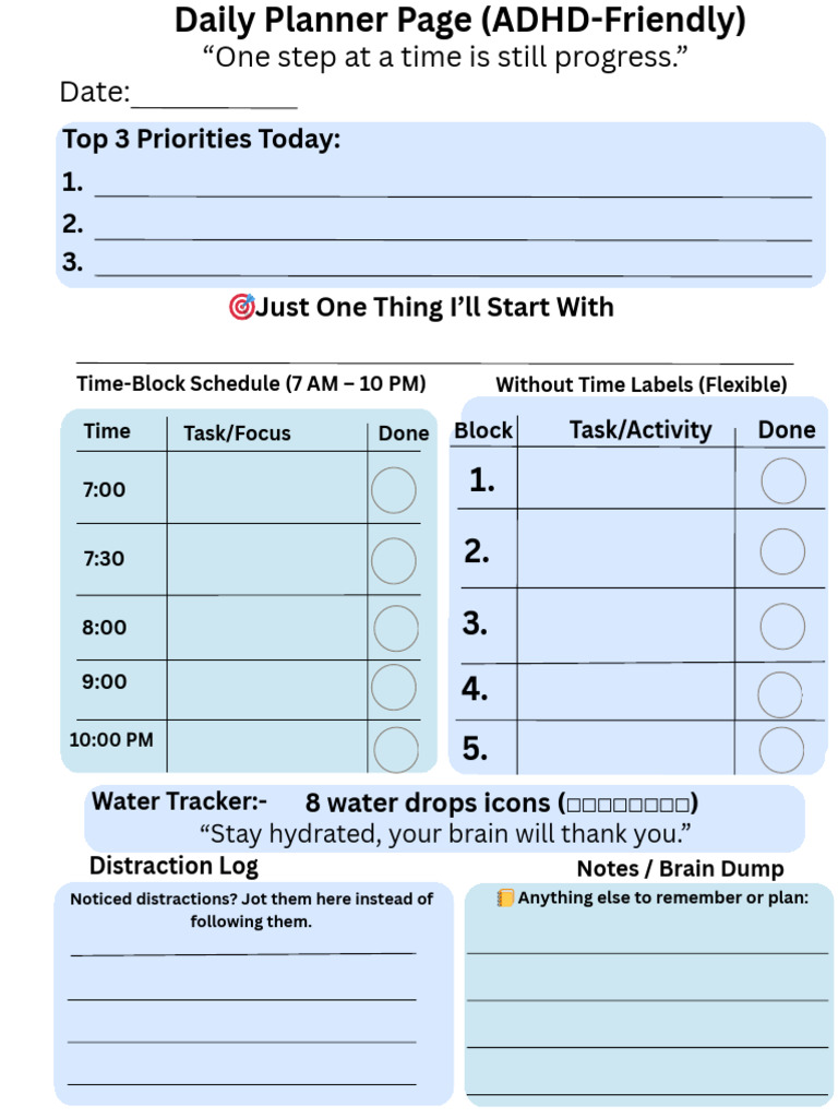 ADHD-Friendly Daily Planner Template | PDF