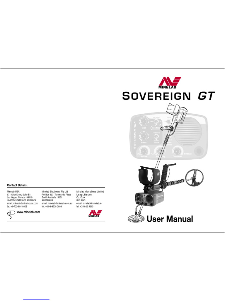Minelab Sovereign GT: User Manual | PDF | Battery Charger | Electronics