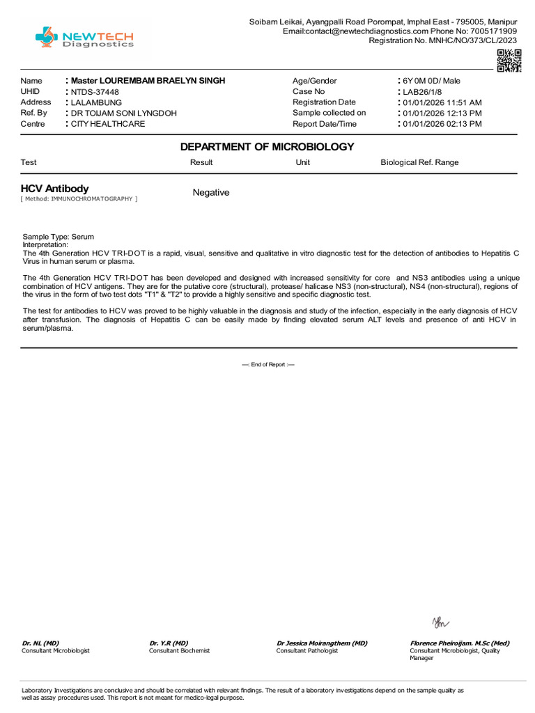 HCV Antibody Test Results Report | PDF | Hepatitis C | Antibody