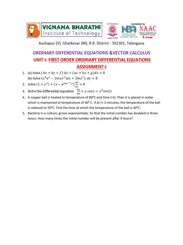 Differential Equations Assignment Guide | PDF