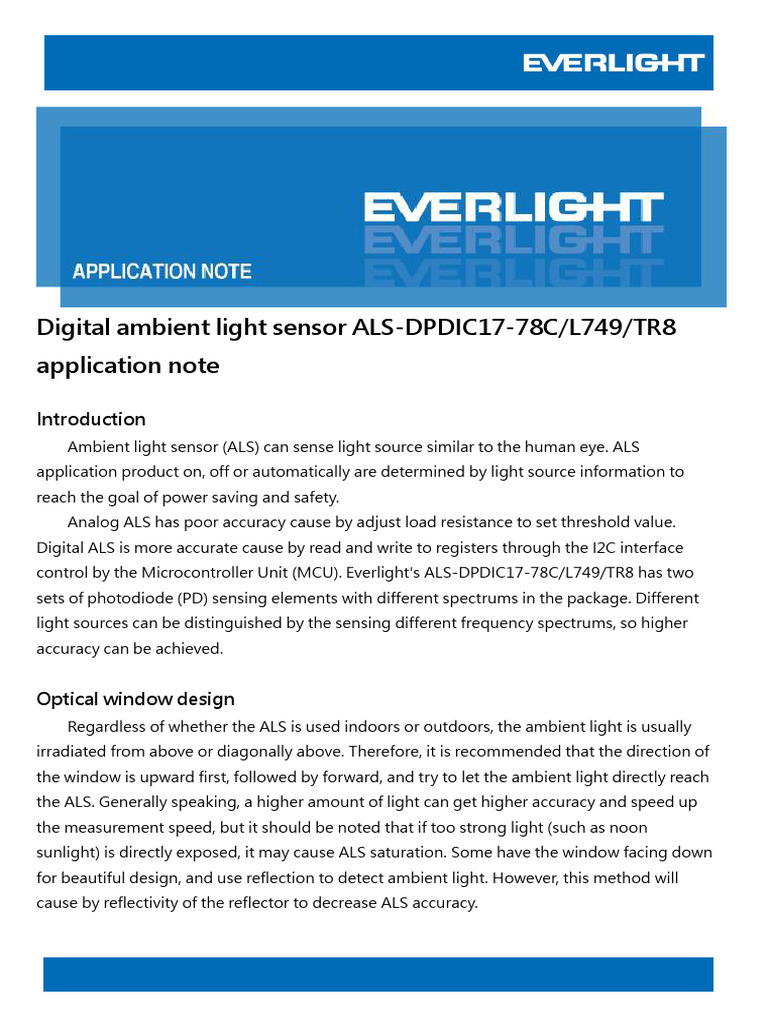 Digital Ambient Light Sensor ALS DPDIC17 78C L749 Application Note V1 ...