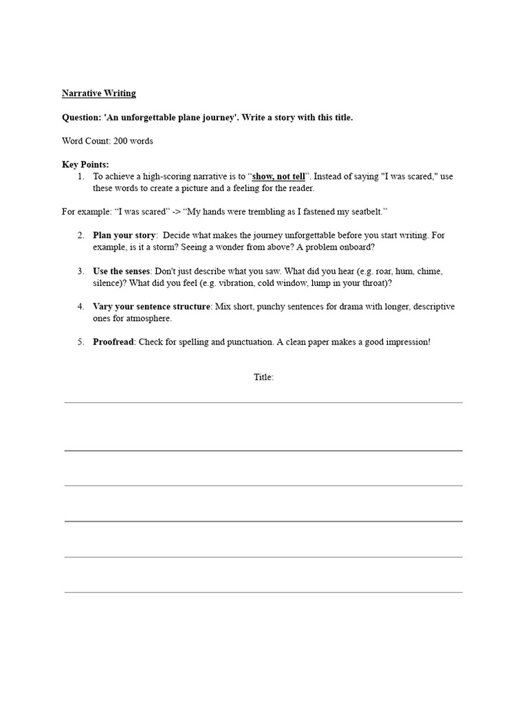 Narrative Writing - Unforgettable Journey | PDF