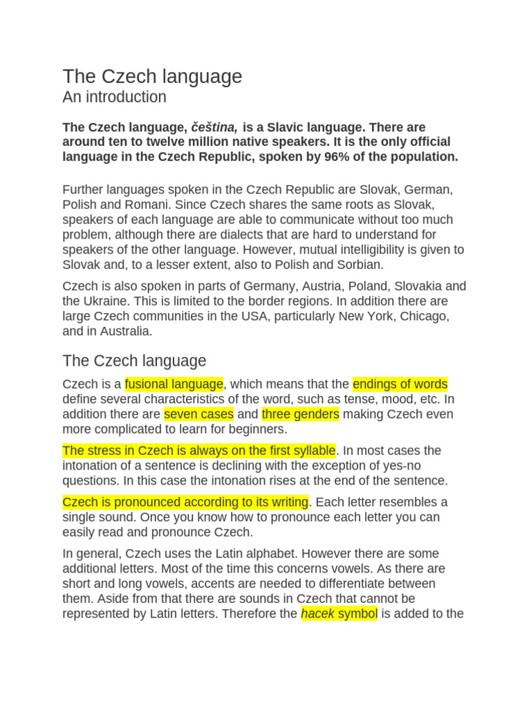 Introduction of Czech Language | PDF | Latin Script | Linguistics