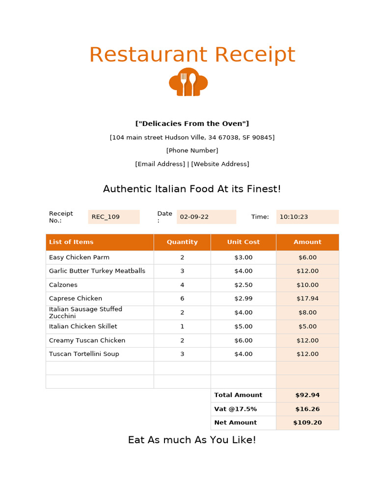 Simple Restaurant Receipt | PDF | European Cuisine | Food And Drink ...