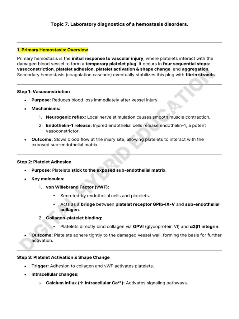 Hemostasis Disorders: Laboratory Diagnostics | PDF | Coagulation | Platelet