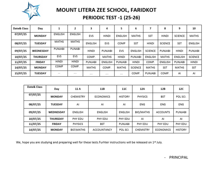 Date Sheet - Periodic Assessments 1 (2) | PDF