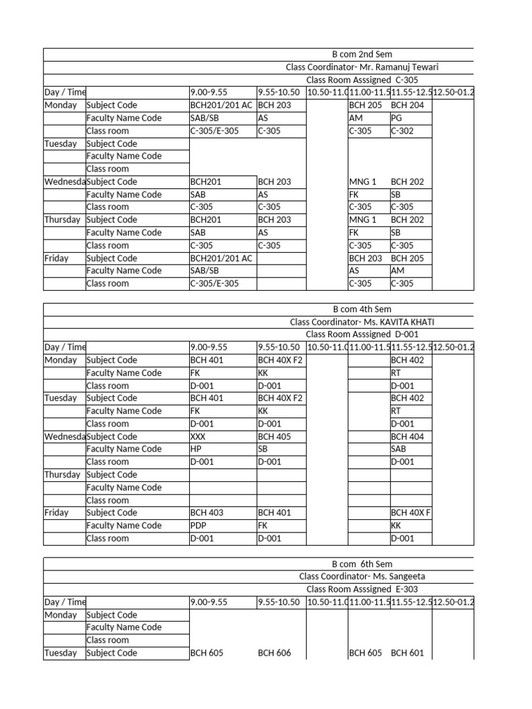Time Table Even | PDF | Business Economics | Business