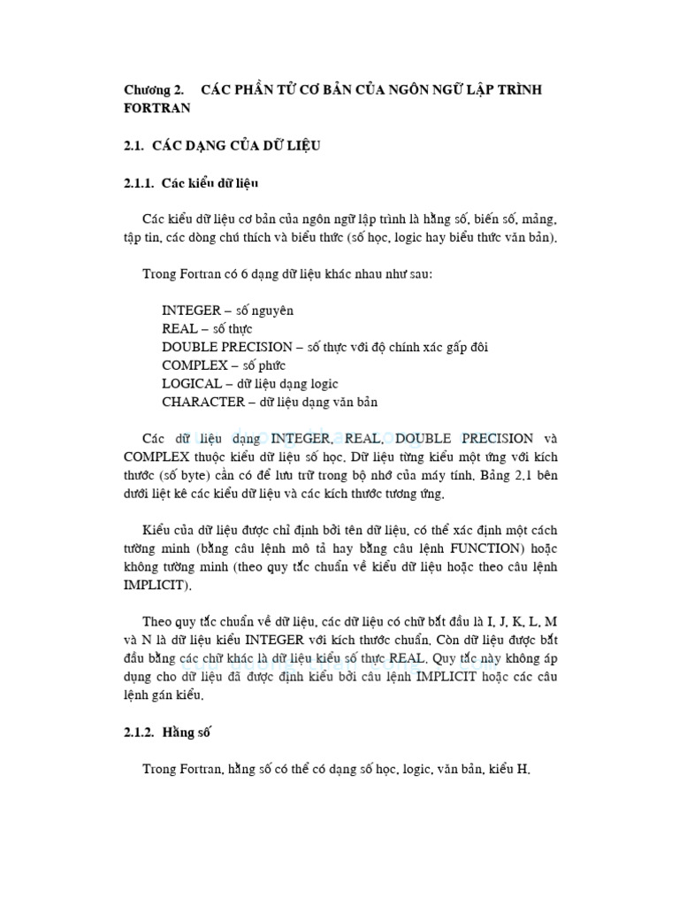 Lap Trinh Fortran Vo Van Hoang Fortran Ch2 Cac Phan Tu Co Ban ...