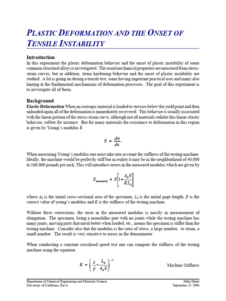 Machine Stiffness and Plastic Deformation | PDF | Deformation ...