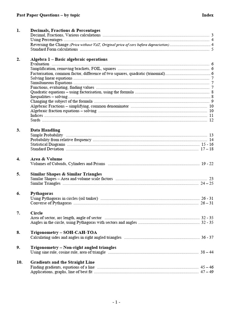 Previous Years Question Papers - Topic Wise Myp Mathematics | PDF ...