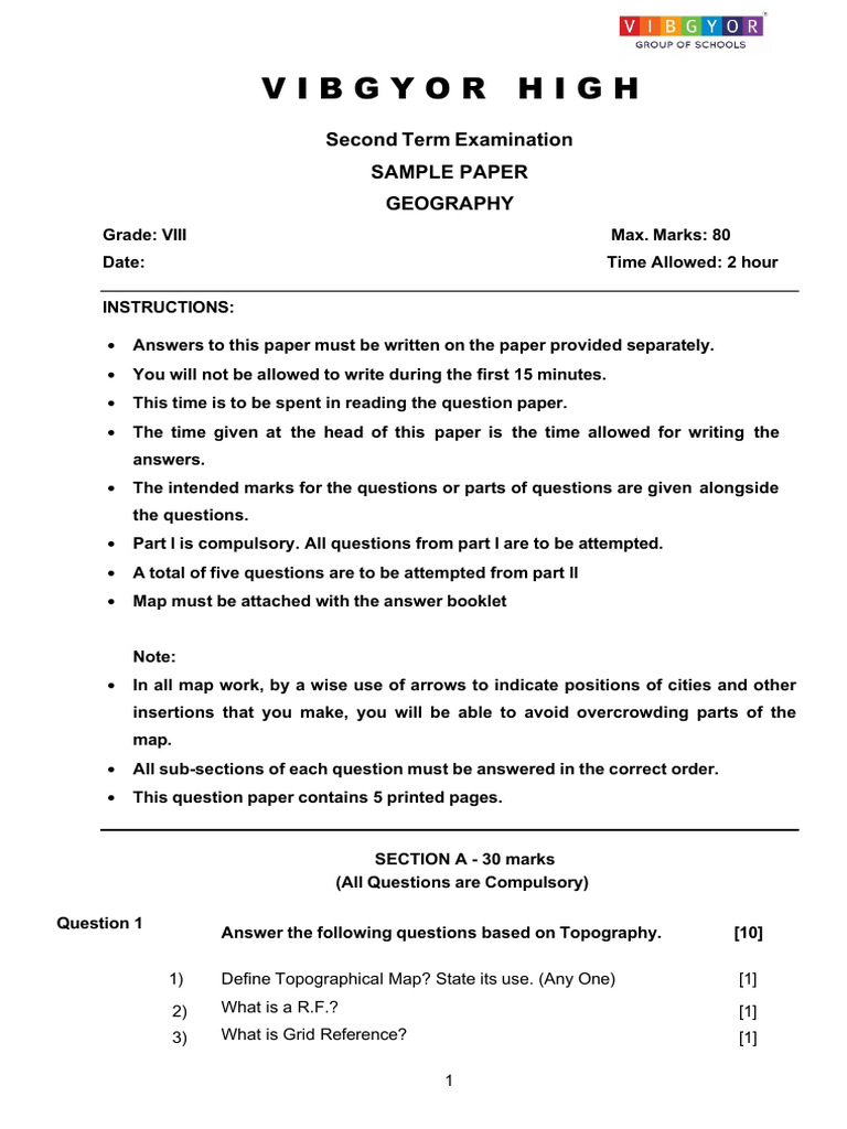 Grade VIII Geography Exam Sample Paper | PDF | Tide | Physical Geography