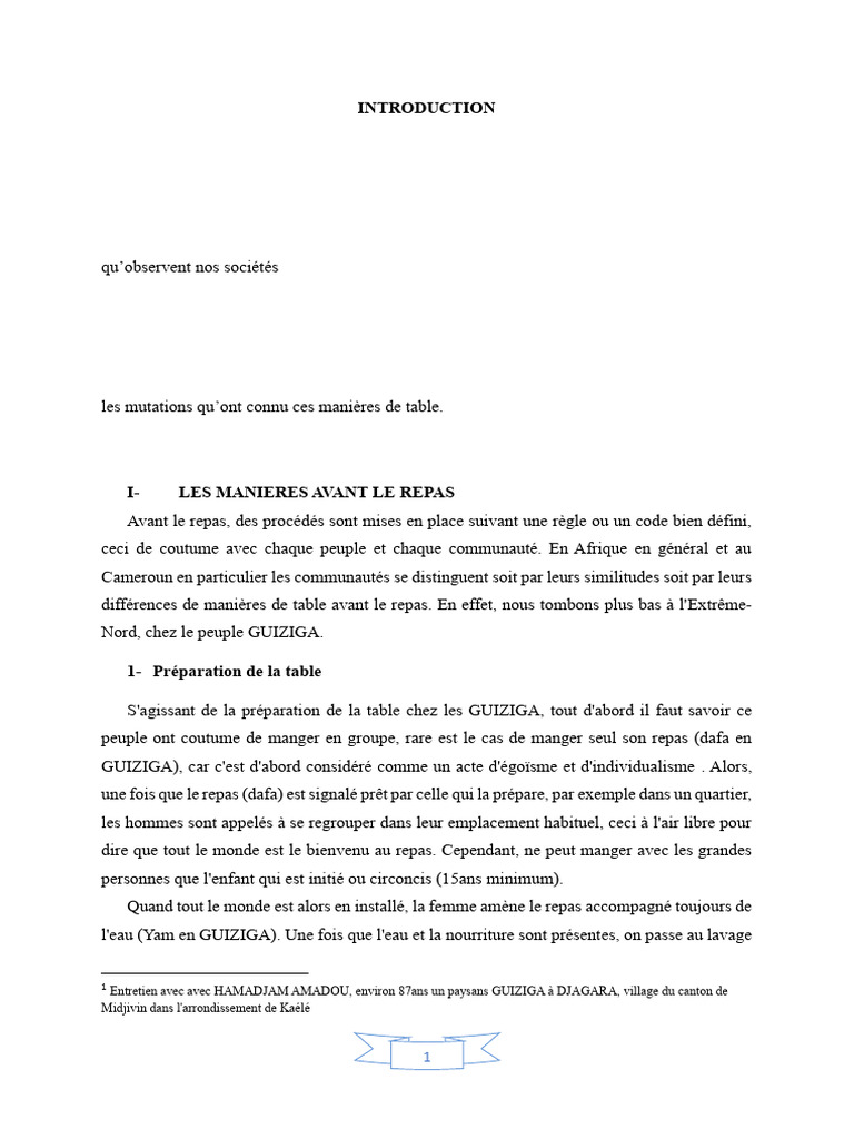 Manieres de table en Afrique et Cameroun | PDF | Repas | Nourritures