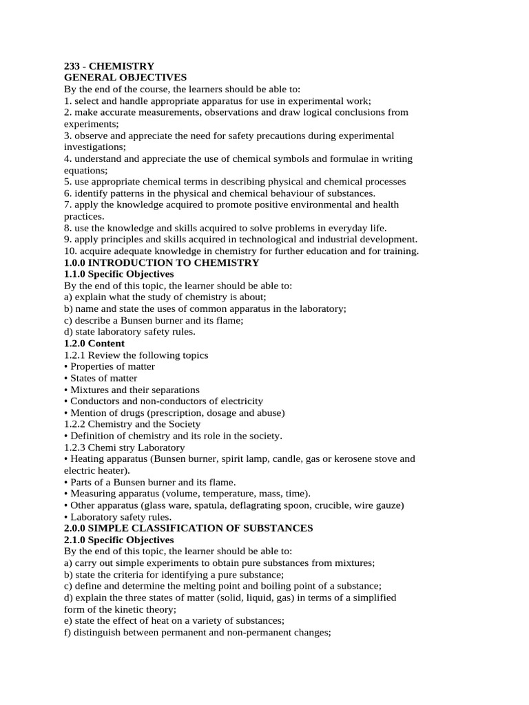 Chemistry Course Objectives and Topics | PDF | Salt (Chemistry) | Hydroxide
