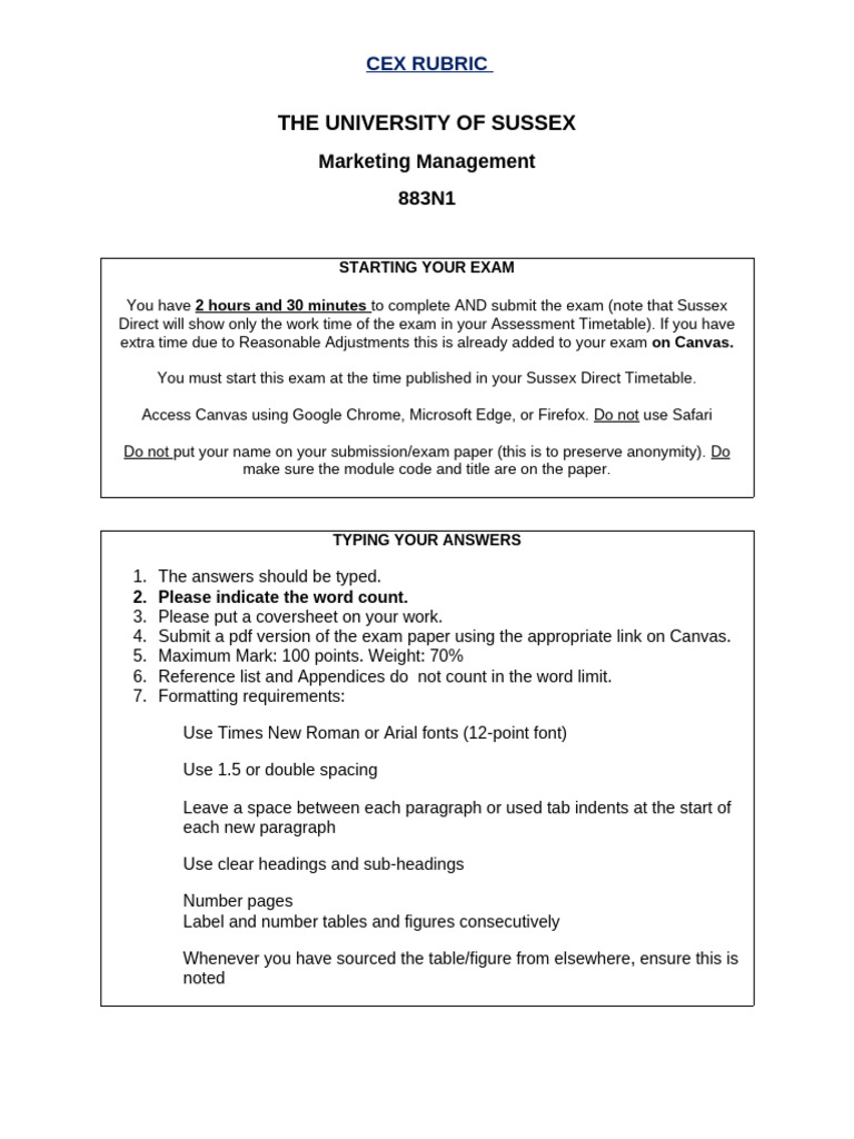 883N1 70% CEX Rubric | PDF | Academic Dishonesty