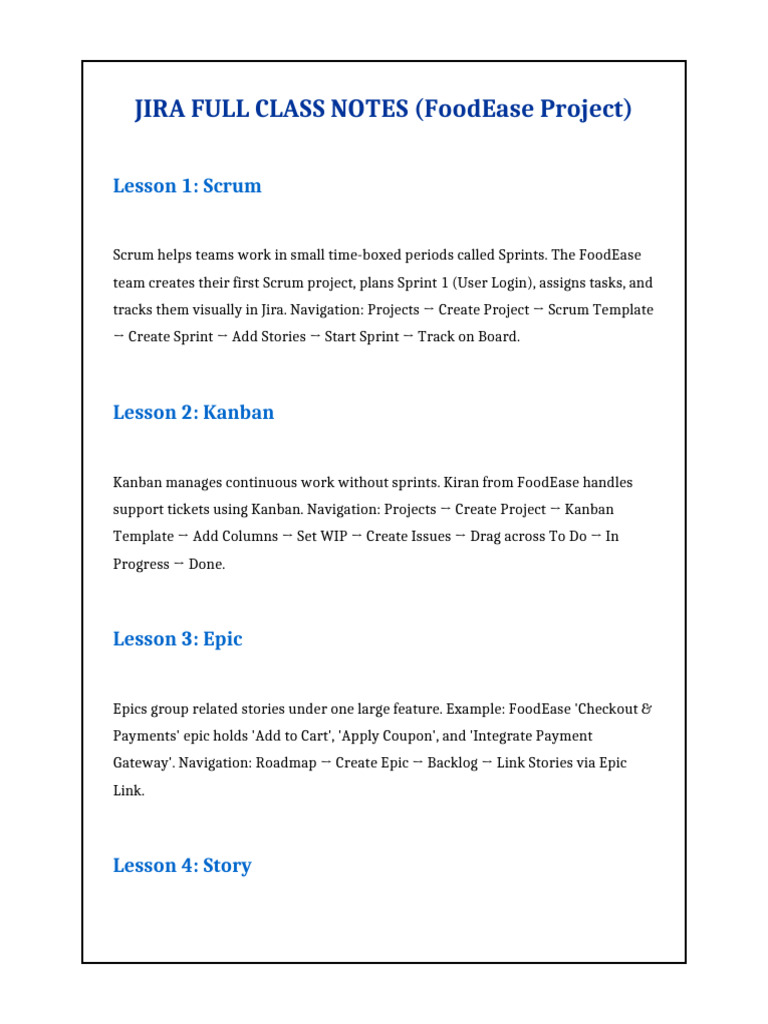 Jira FoodEase Professional Notes | PDF | Scrum (Software Development ...