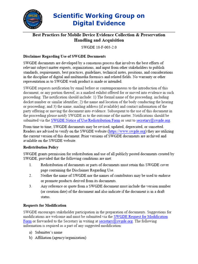 Mobile Device Evidence Collection Best Practices | PDF | Digital ...