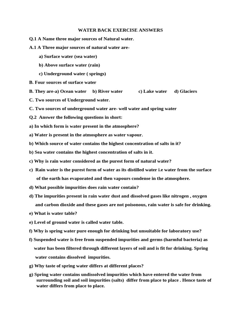Water Back Exercise Answers | PDF | Water | Water Cycle