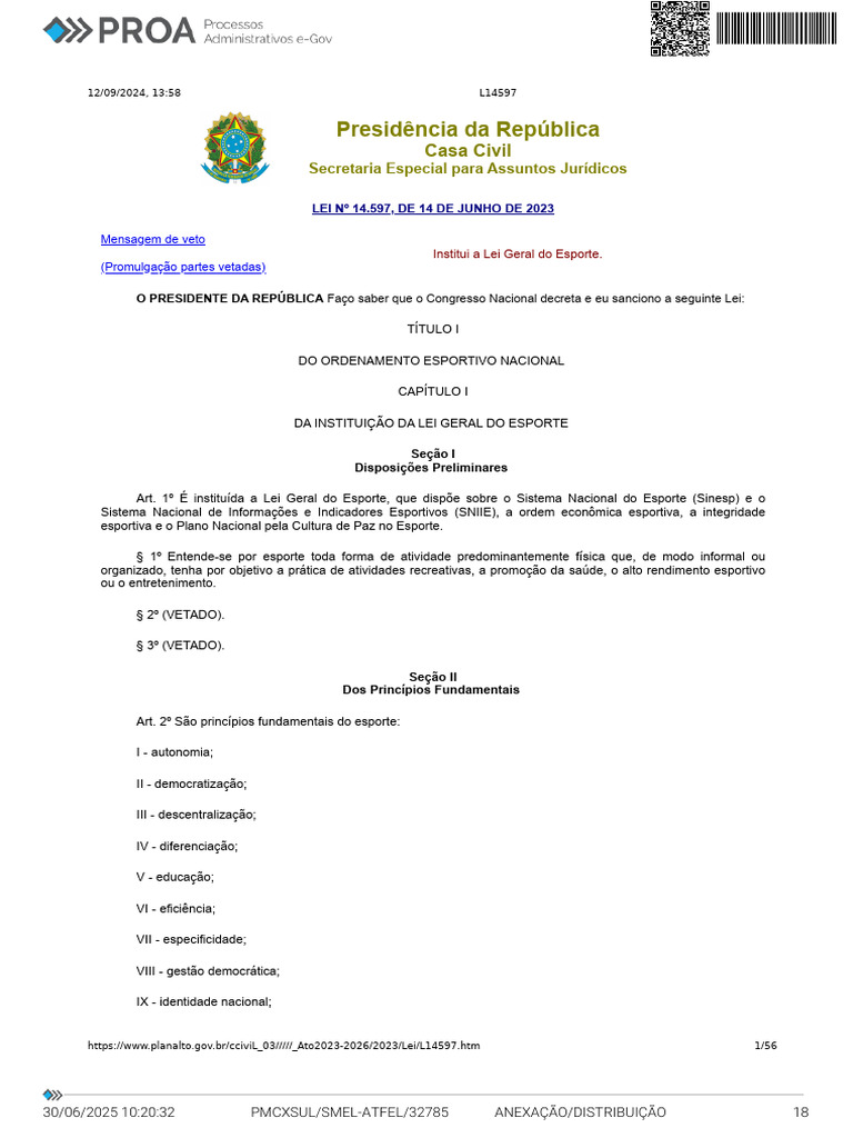 OUTROS DOCUMENTOS - Lei_Federal_14597 | PDF | Jogos Paraolímpicos ...