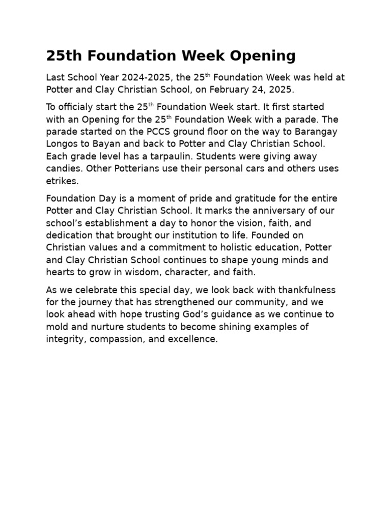 25th Foundation Week Celebration at PCCS | PDF
